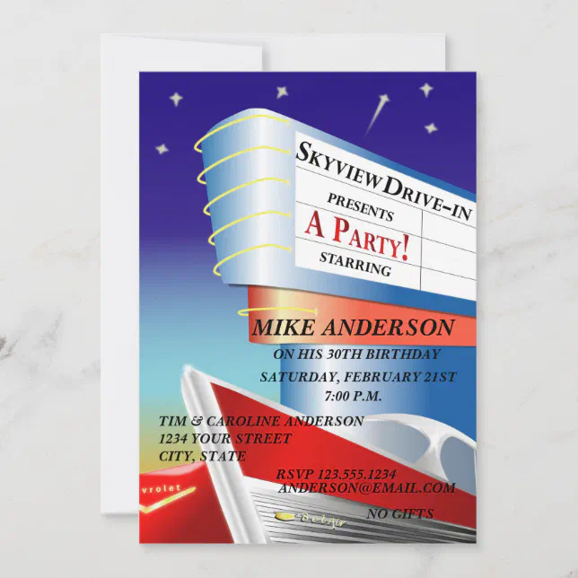 Drive-In Movie Theme Invitation | Zazzle