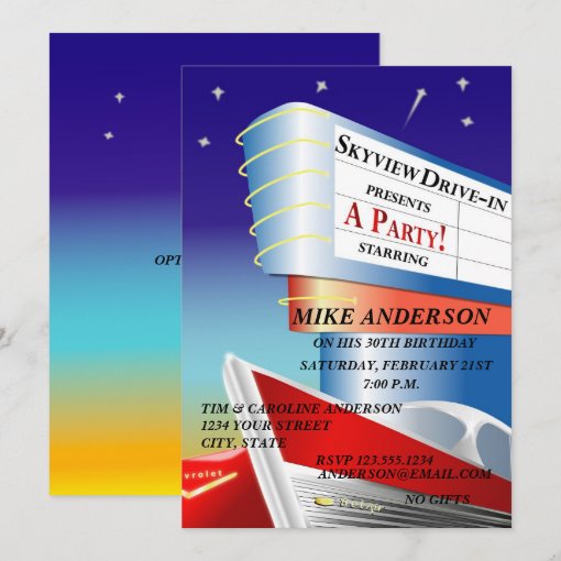 Drive-In Movie Theme Invitation | Zazzle