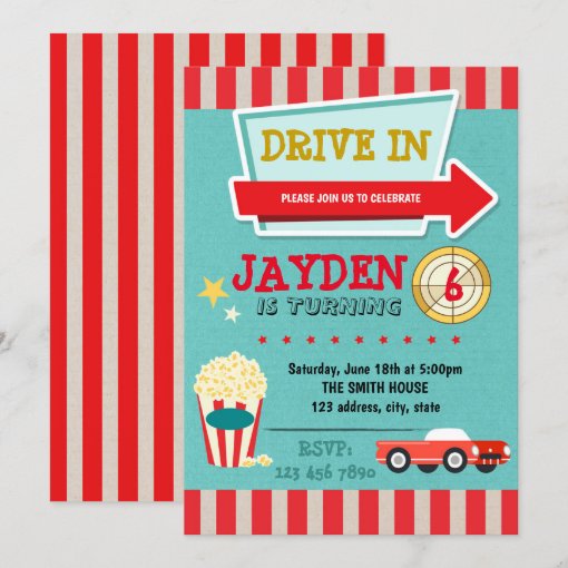 Drive in theme movie party invitation | Zazzle
