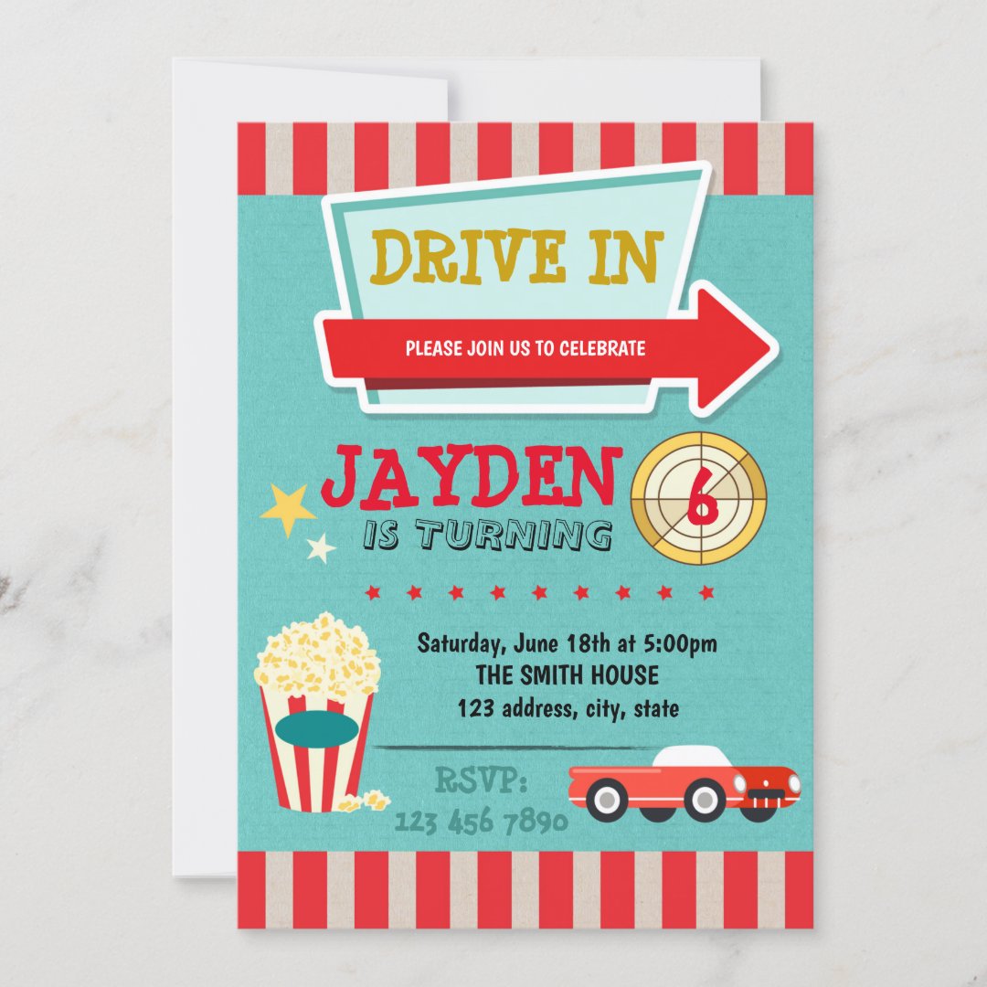 Drive in theme movie party invitation | Zazzle