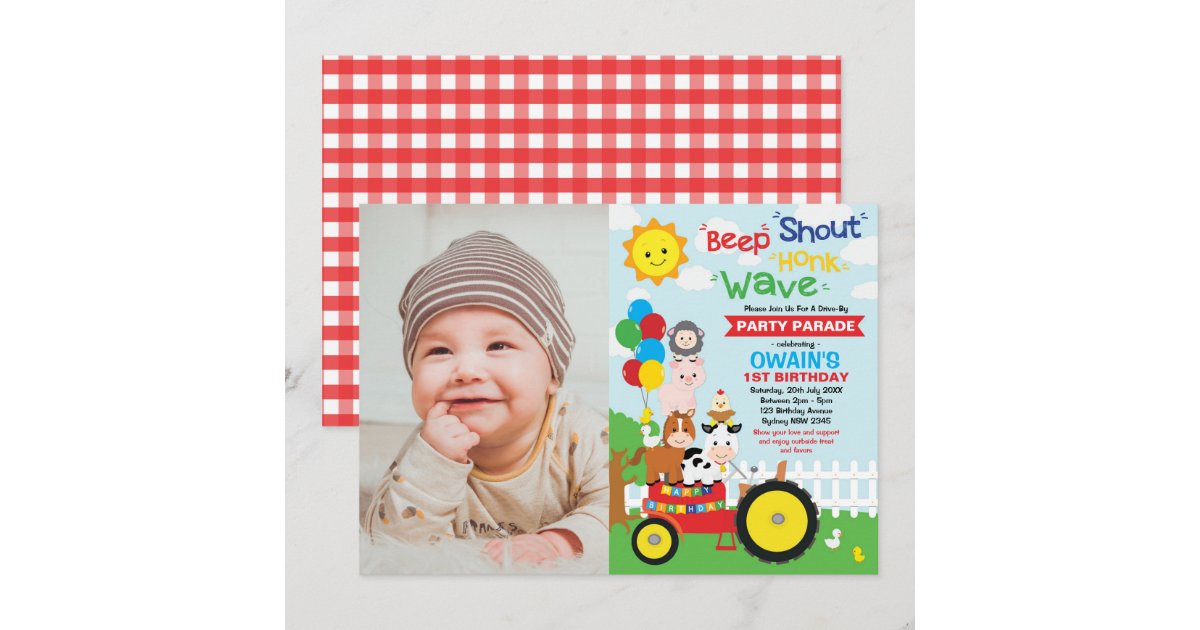 Drive Through Birthday Parade Farm Party Animals Invitation | Zazzle