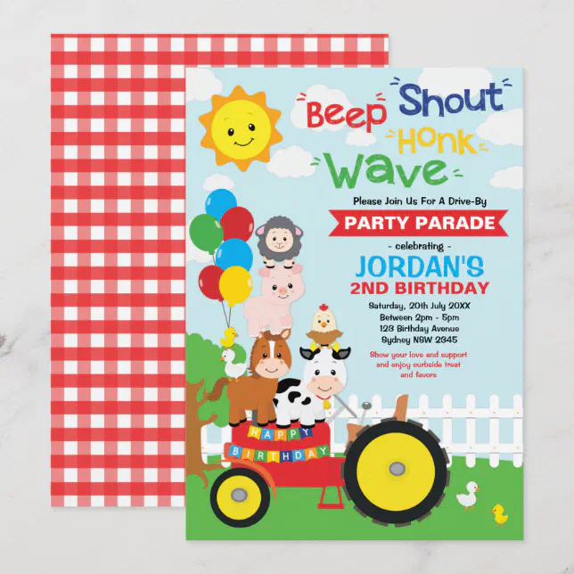 Drive Through Birthday Party Parade Farm Animals Invitation | Zazzle