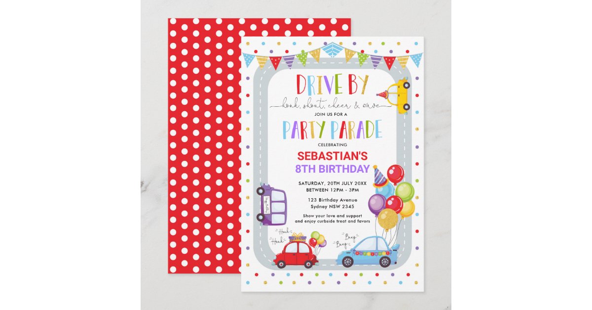 Drive Thru Birthday Parade Quarantine Party Invitation | Zazzle