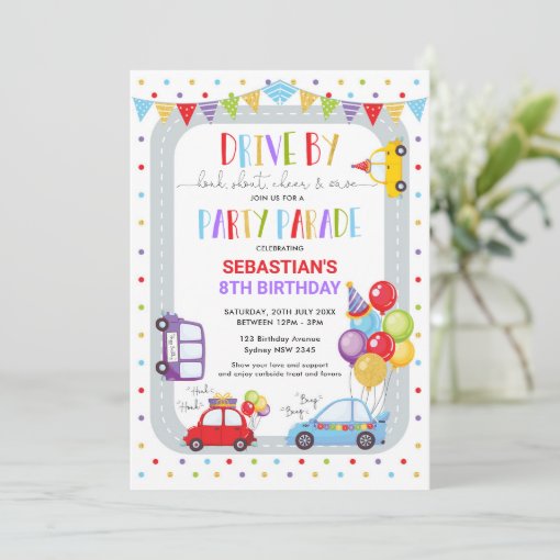 Drive Thru Birthday Parade Quarantine Party Invitation | Zazzle