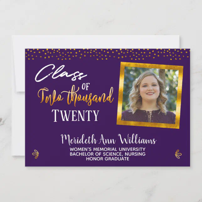 Drive Thru Purple Gold Photo Graduation Party Invitation | Zazzle