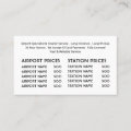 Driver Taxi Cab Service, Price List Business Card | Zazzle