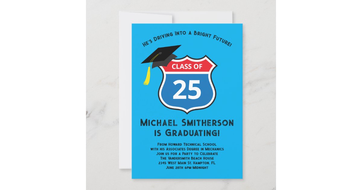 Driving Car Mechanic Graduation Party Invitation | Zazzle