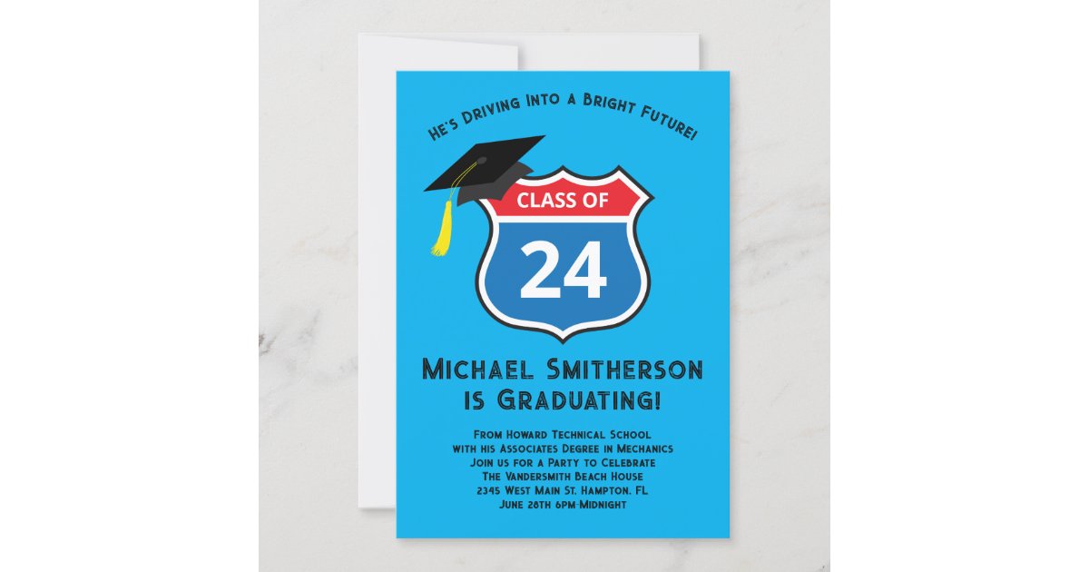 Driving Car Mechanic Graduation Party Invitation | Zazzle