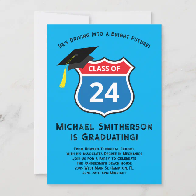 Driving Car Mechanic Graduation Party Invitation | Zazzle