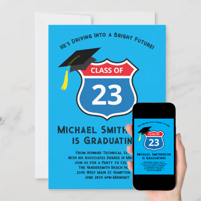 Driving Car Mechanic Graduation Party Invitation | Zazzle