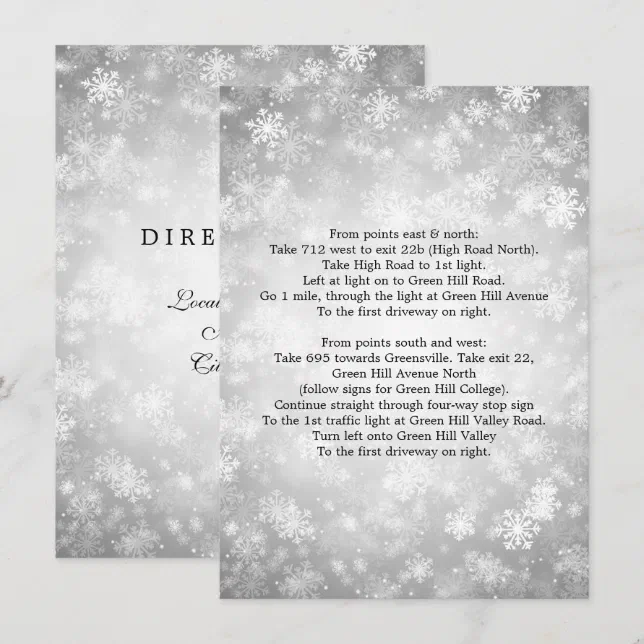 Driving Directions Silver Winter Wonderland Invitation | Zazzle