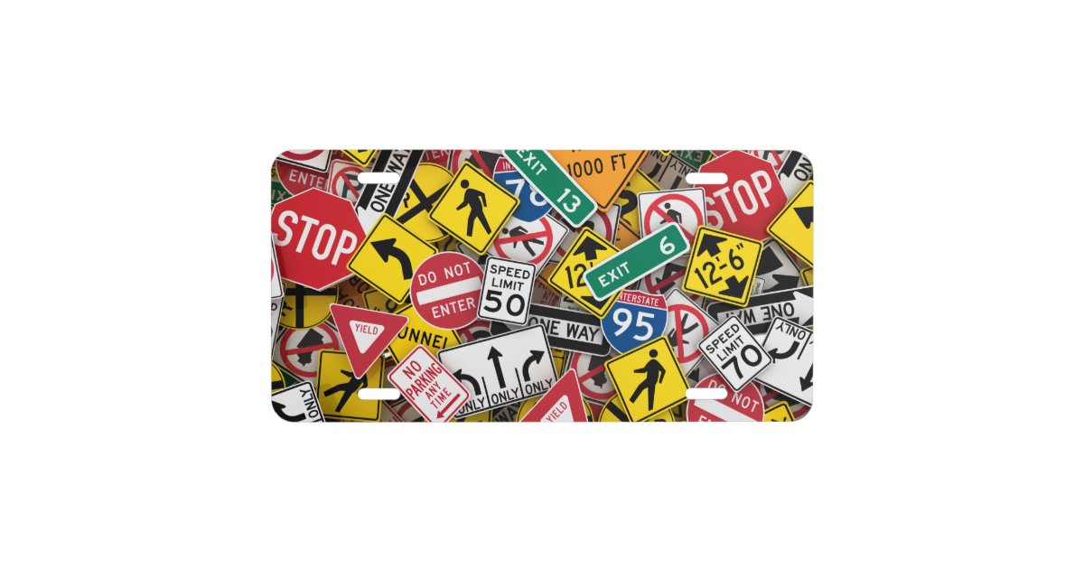 Driving Instructor Fun Road Sign Collage License Plate | Zazzle