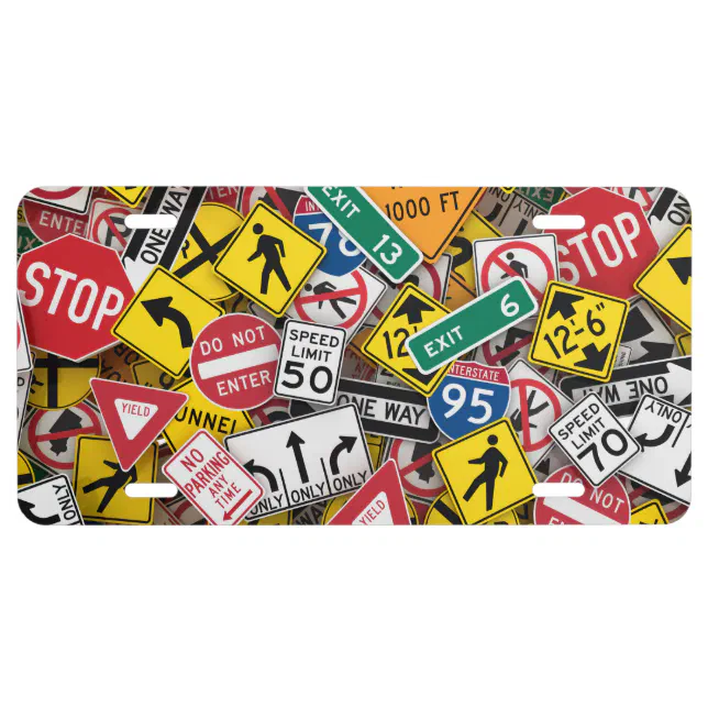 Driving Instructor Fun Road Sign Collage License Plate | Zazzle