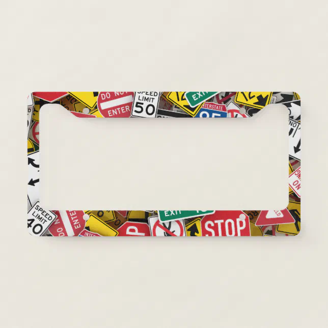 Driving Instructor Fun Road Sign Collage License Plate Frame | Zazzle