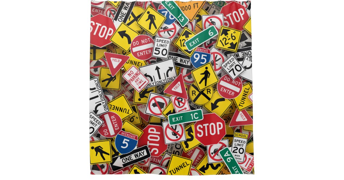 Driving Instructor Fun Road Sign Collage Shower Curtain | Zazzle