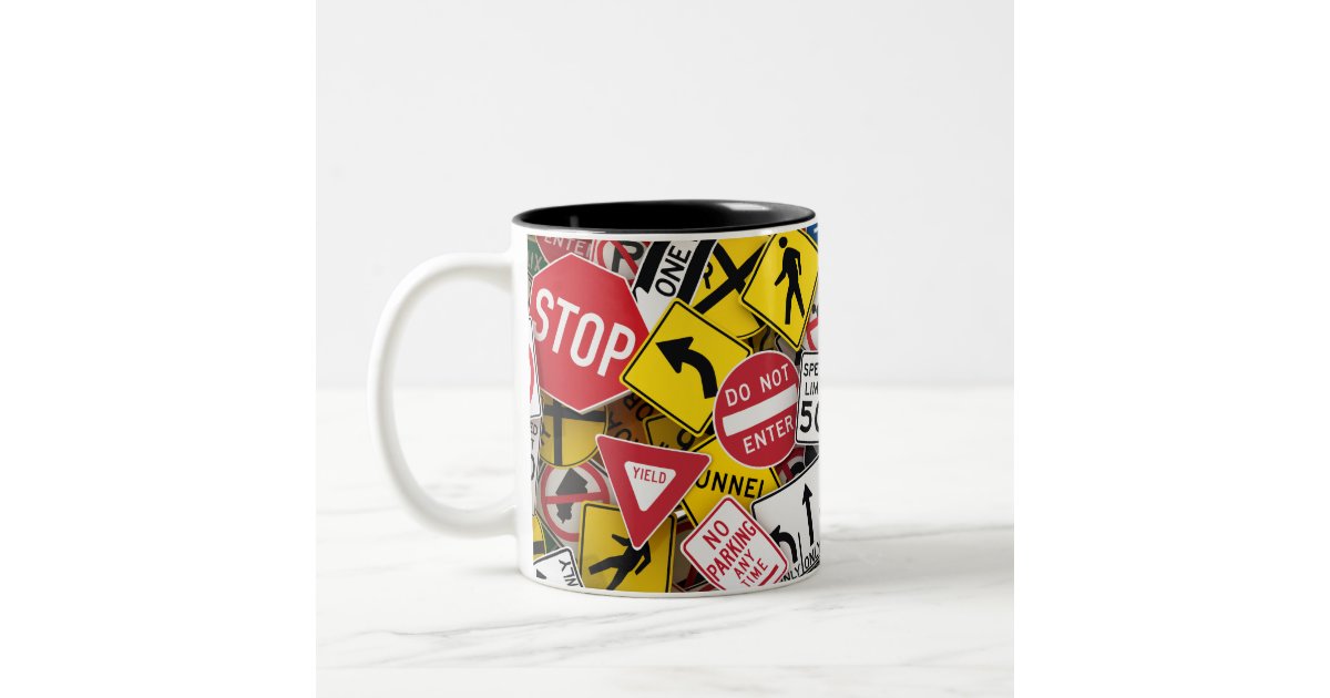 Driving Instructor Fun Road Sign Collage Two-Tone Coffee Mug | Zazzle