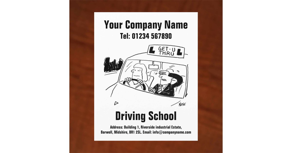 Driving Lessons Driving School Cartoon Design Flyer | Zazzle