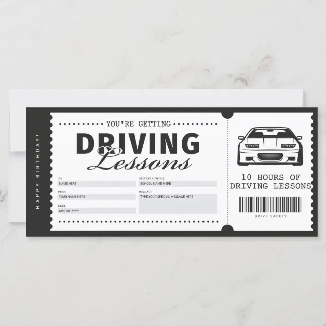 Driving Lessons Gift Ticket Voucher Certificate | Zazzle