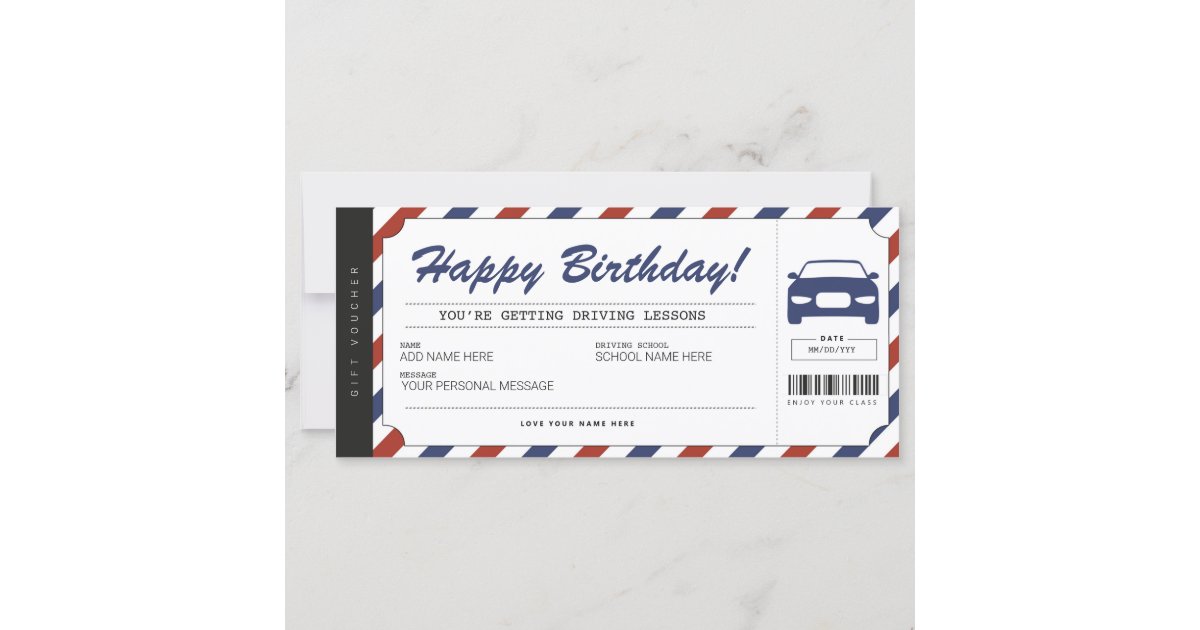 Driving Lessons Gift Ticket Voucher Certificate | Zazzle
