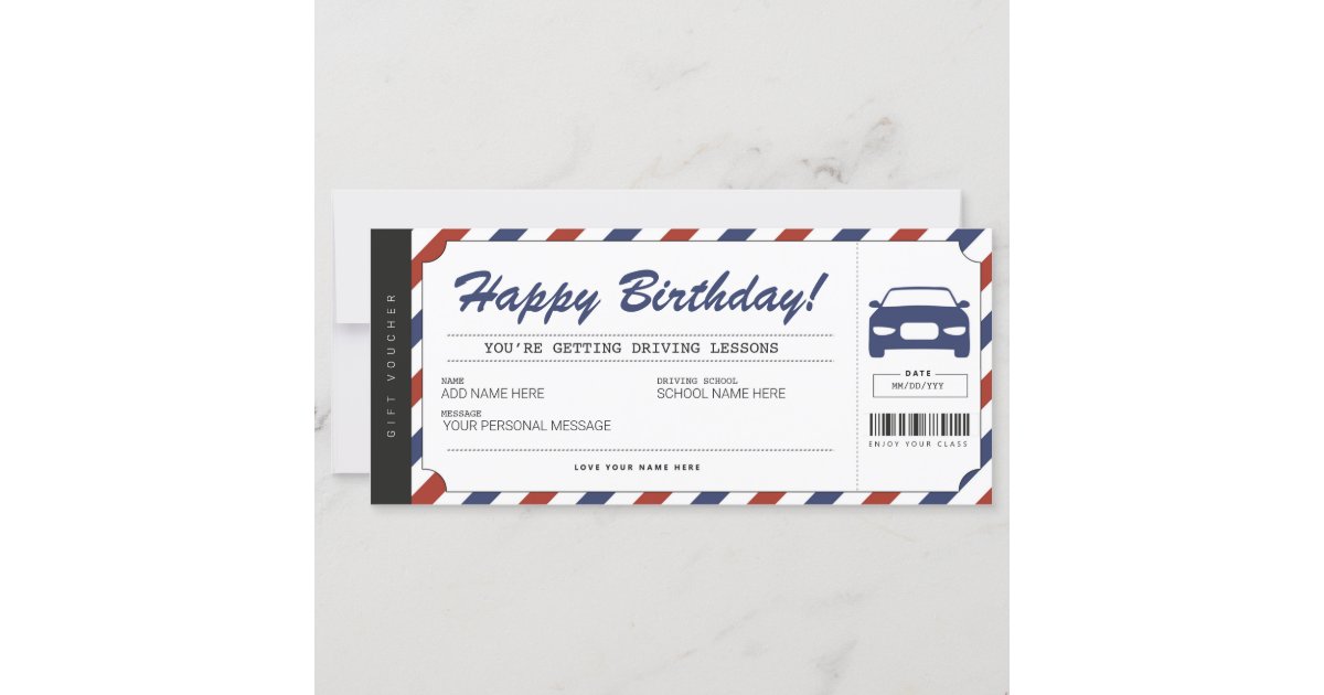 Driving Lessons Gift Ticket Voucher Certificate | Zazzle