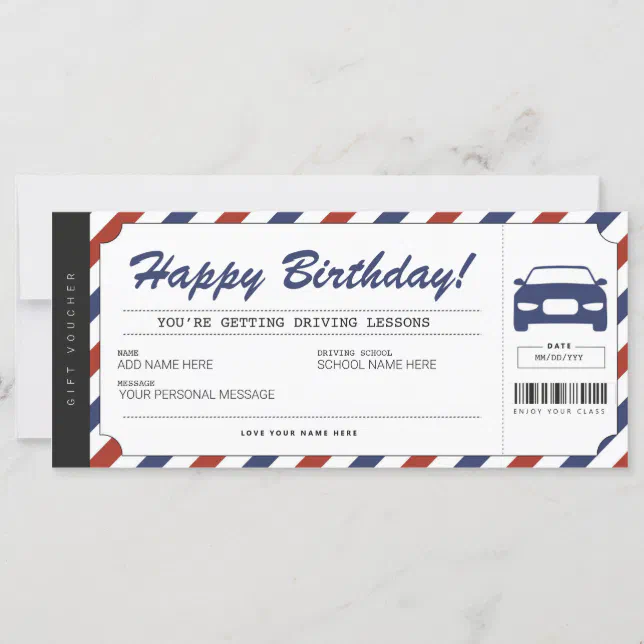 Driving Lessons Gift Ticket Voucher Certificate | Zazzle