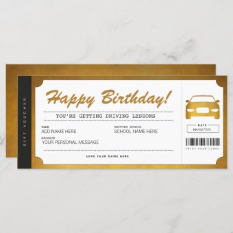 Driving Lessons Gold Gift Ticket Voucher | Zazzle
