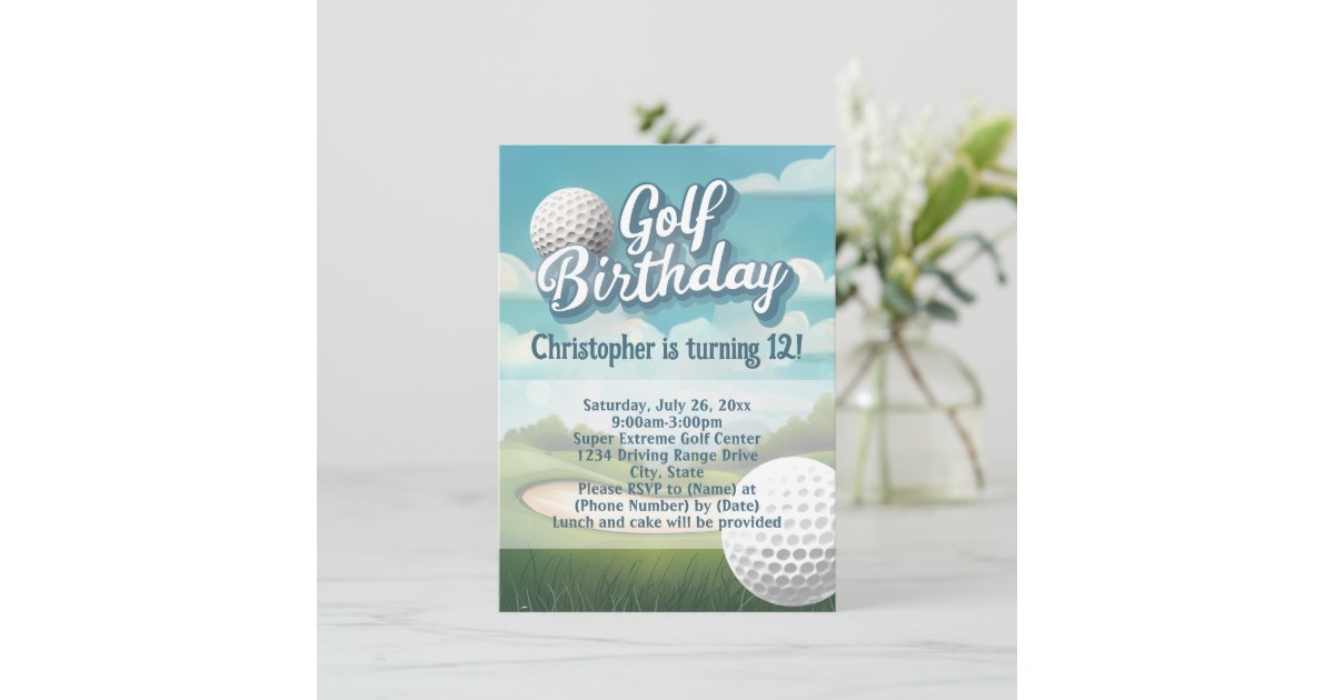 Driving Range Golf Birthday Party Invitation | Zazzle