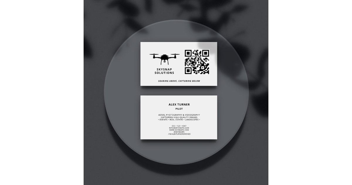 Drone Pilot Photography Custom QR Code Logo White Business Card | Zazzle