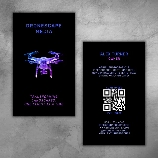 Drone Pilot UAV Photography QR Code Modern Black Business Card | Zazzle