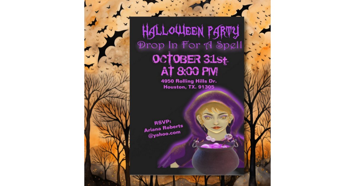 Drop In For A Spell Halloween Party Invitation | Zazzle