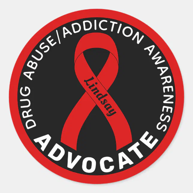Drug Addiction Awareness Advocate Ribbon Black Classic Round Sticker ...