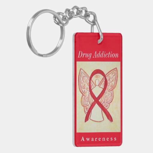 Drug Addiction Awareness Angel Red Ribbon Keychain | Zazzle
