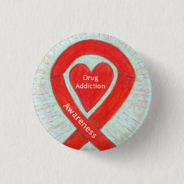 Drug Addiction Awareness Red Heart Ribbon Pin | Zazzle