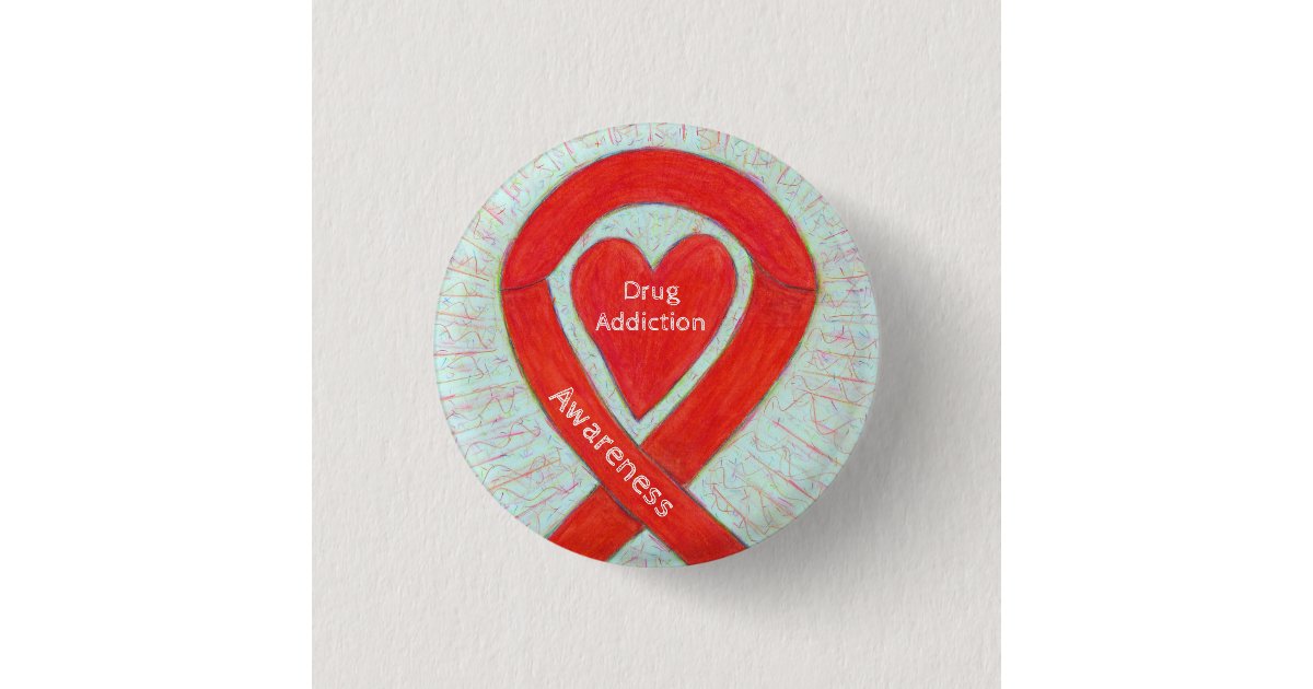 Drug Addiction Awareness Red Heart Ribbon Pin | Zazzle