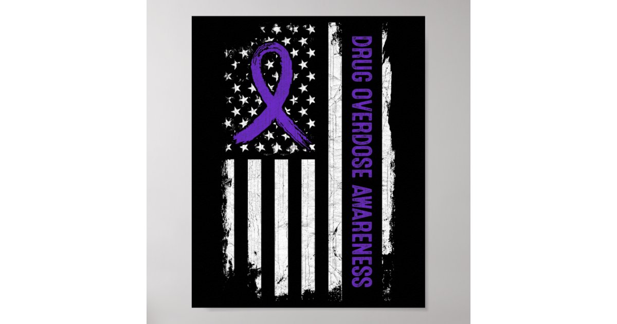 Drug Overdose Awareness American Flag - Purple Rib Poster | Zazzle