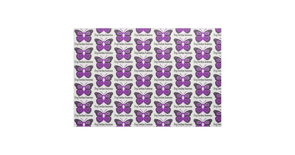 Drug Overdose Butterfly Awareness Ribbon Fabric | Zazzle