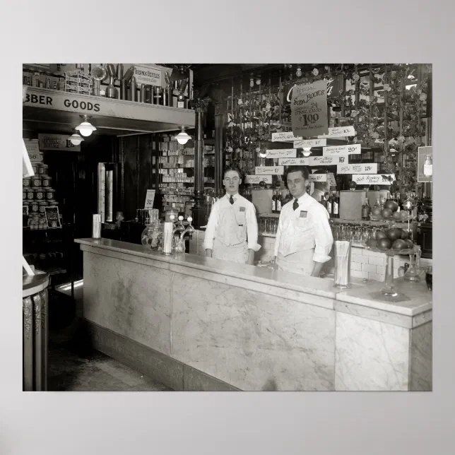 Drug Store Soda Fountain, 1921. Vintage Photo Poster | Zazzle