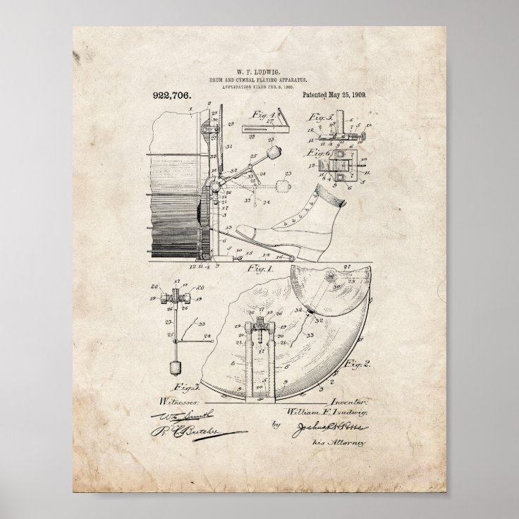Drum And Cymbal Playing Apparatus Patent - Old Loo Poster | Zazzle