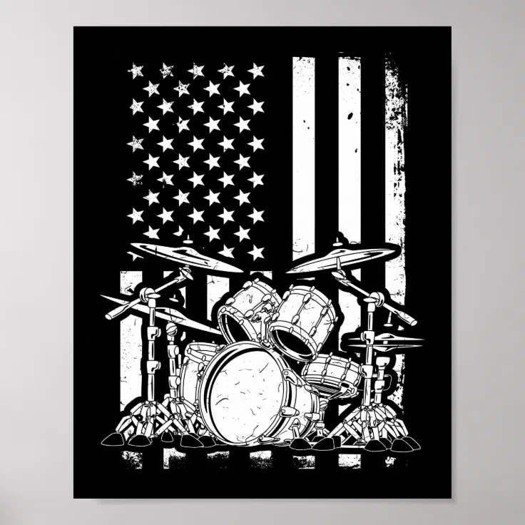 Drum Kit American Flag Drummer Musician Poster | Zazzle