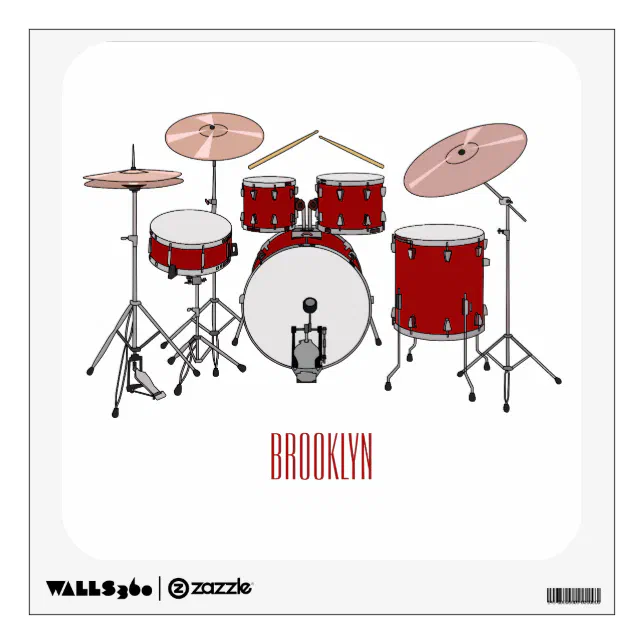 Drum kit cartoon illustration wall decal | Zazzle