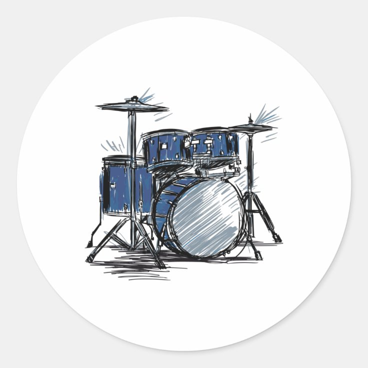 Drum Kit Sketch Music Classic Round Sticker | Zazzle
