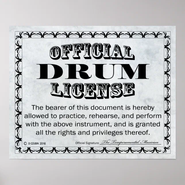 Drum License Poster | Zazzle