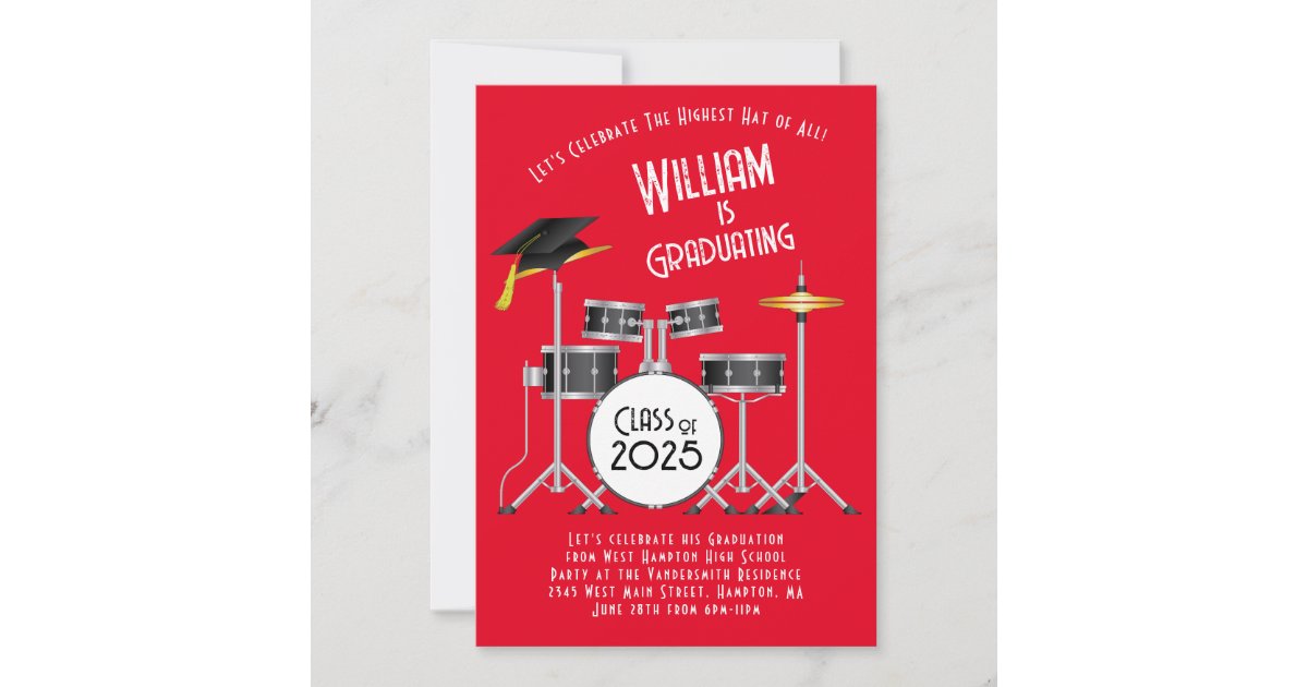 Drum Set Graduation Party Invitation | Zazzle