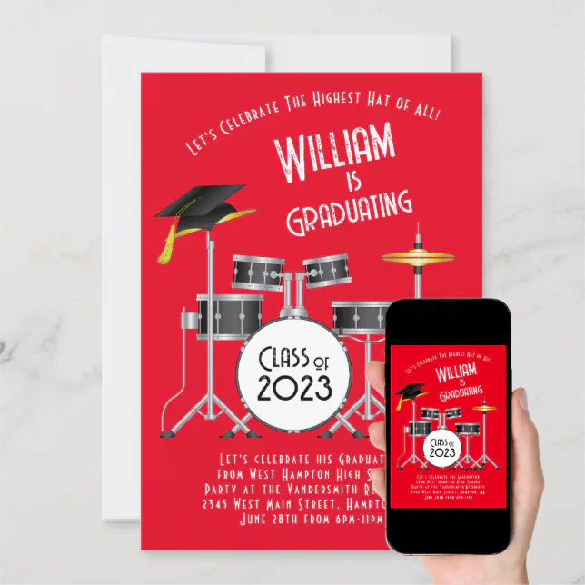 Drum Set Graduation Party Invitation | Zazzle