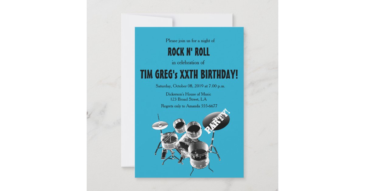 Drum Set Rock n' Roll Rocker Birthday Party Invitation | Zazzle