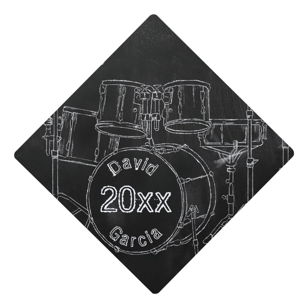 Drummer Black School Chalkboard Sketch Name Year Graduation Cap Topper ...