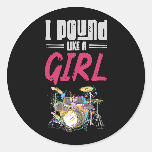 Drummer Girl Drumset Female Drum Music Lover Classic Round Sticker | Zazzle