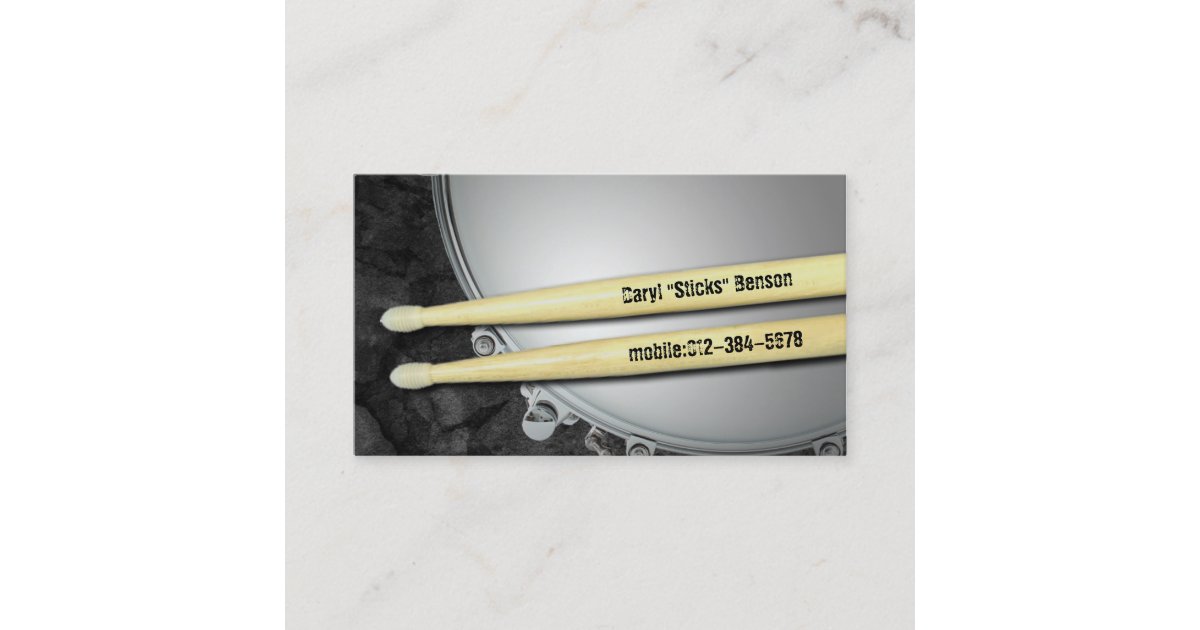 Drummer Snare and Sticks Musician Business Card | Zazzle