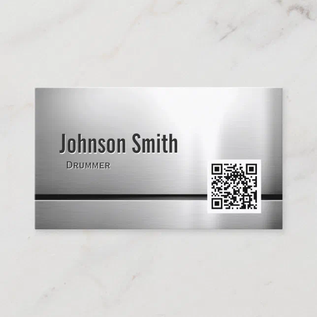 Drummer - Stainless Steel QR Code Business Card | Zazzle