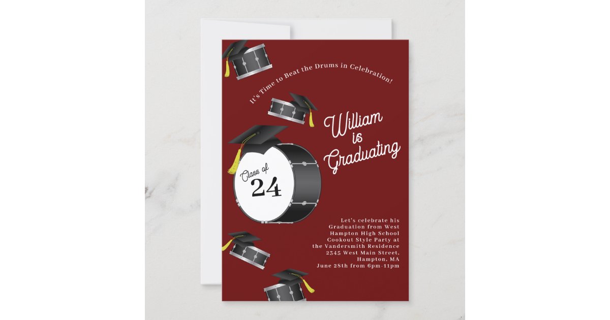 Drums Percussion Music Musician Graduation Invitation | Zazzle